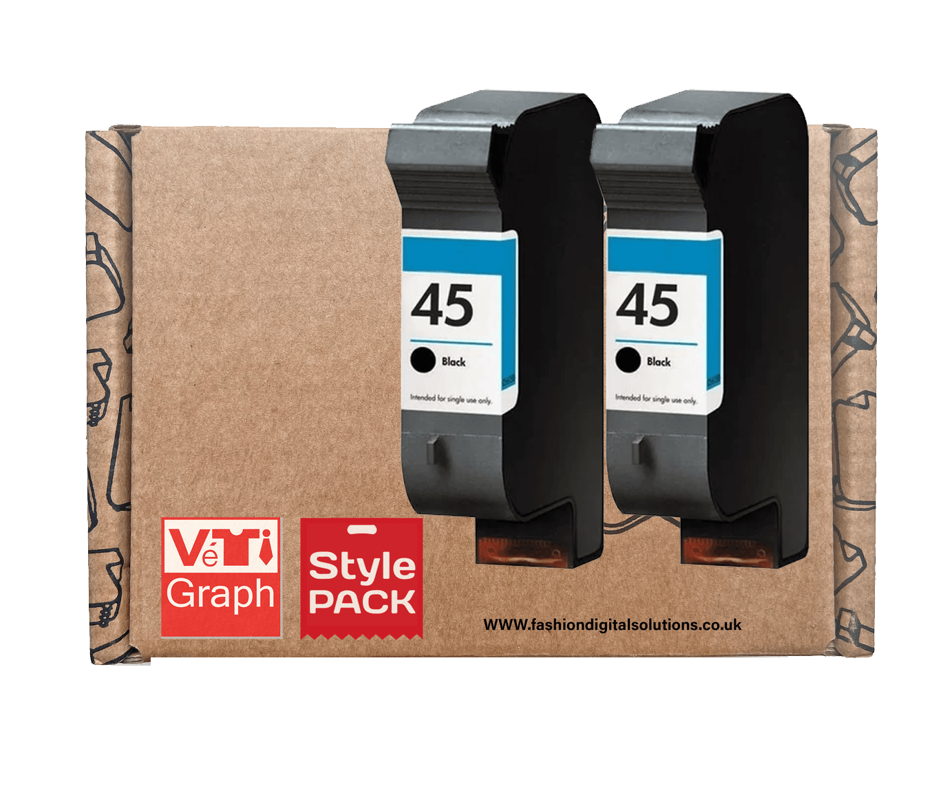 Two 45 Original HP Inkjet Print Cartridges - Standard Black - VetiGraph